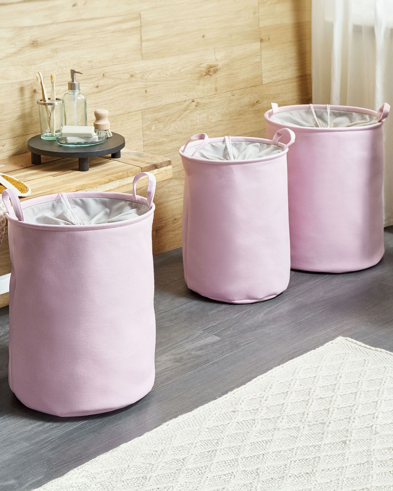 Set of 3 Fabric Baskets Pink ARCHA | Beliani.co.uk
