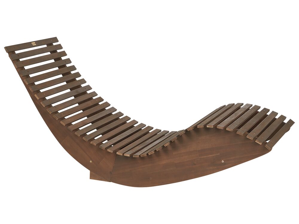 Acacia Wood Garden Sun Lounger Dark with Cushion Off White BRESCIA Beliani