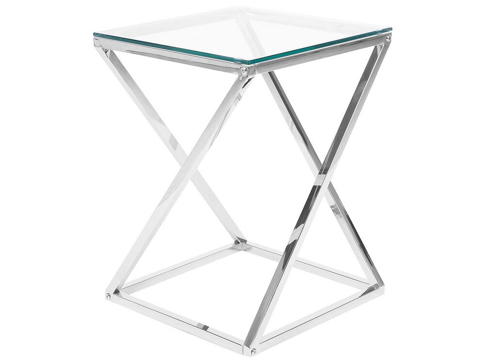 Glass Top Side Table Silver BEVERLY Beliani