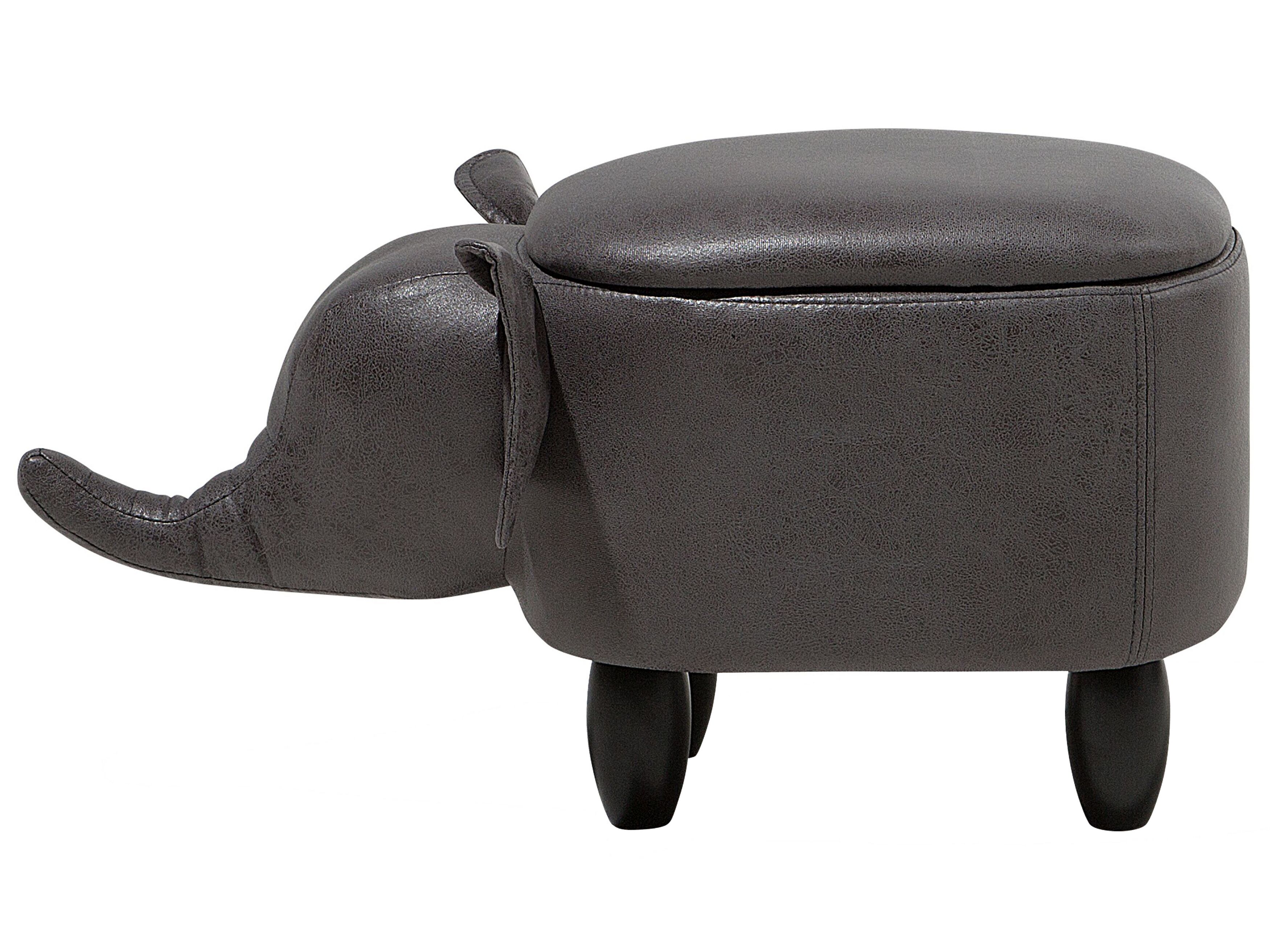 Storage Animal Stool ELEPHANT Faux Leather Dark Grey | Beliani.co.uk