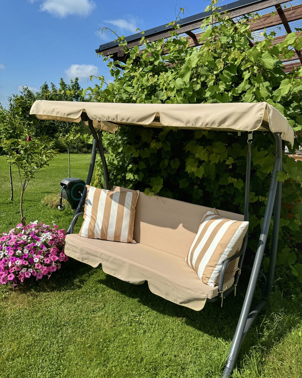 Patio Furniture Swing York Garden Swing Bench Hammock Beige 3 Seater