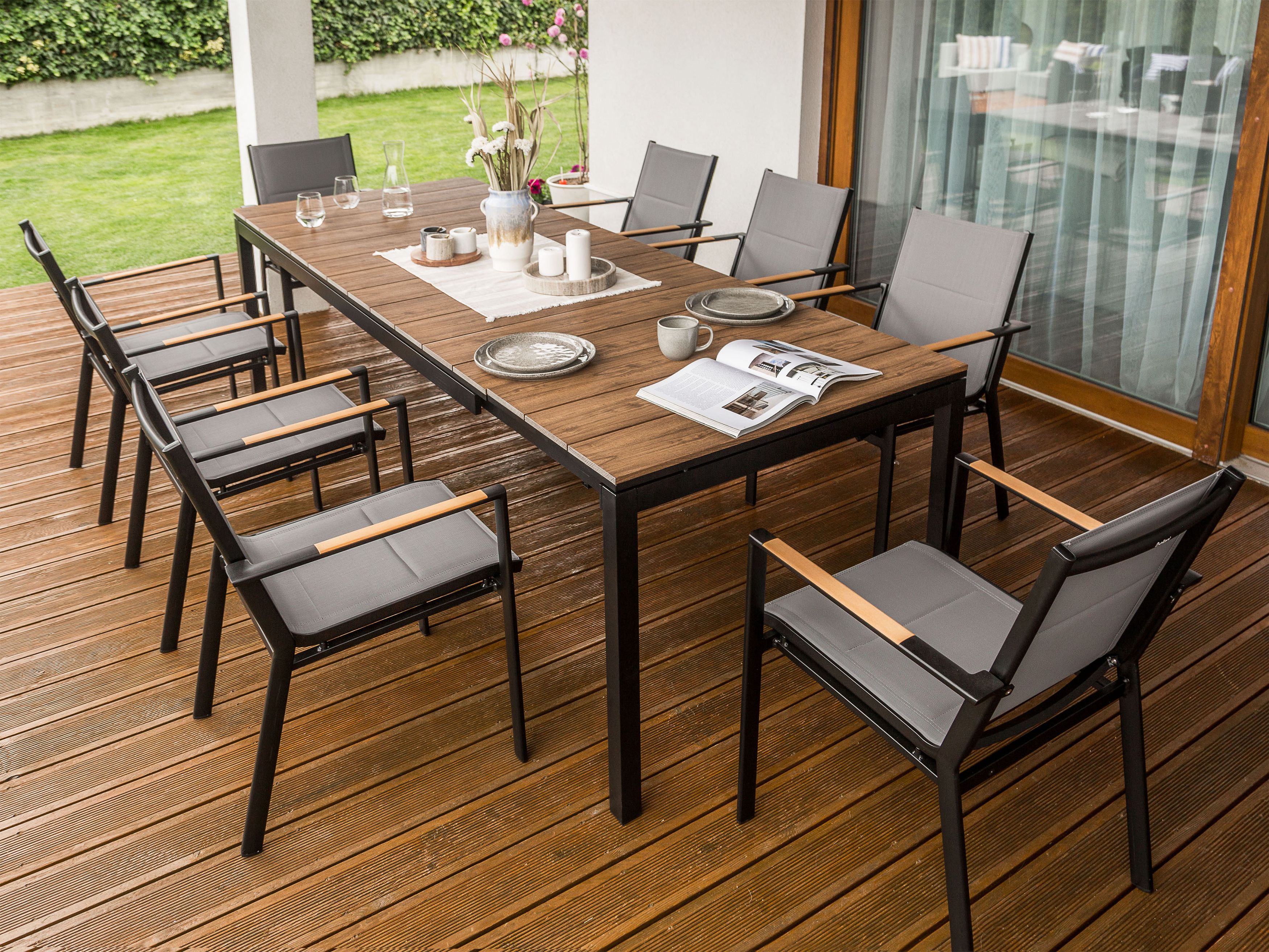 Extending Garden Dining Table TOFANE 198/248 cm 90 cm Brown | Beliani.co.uk