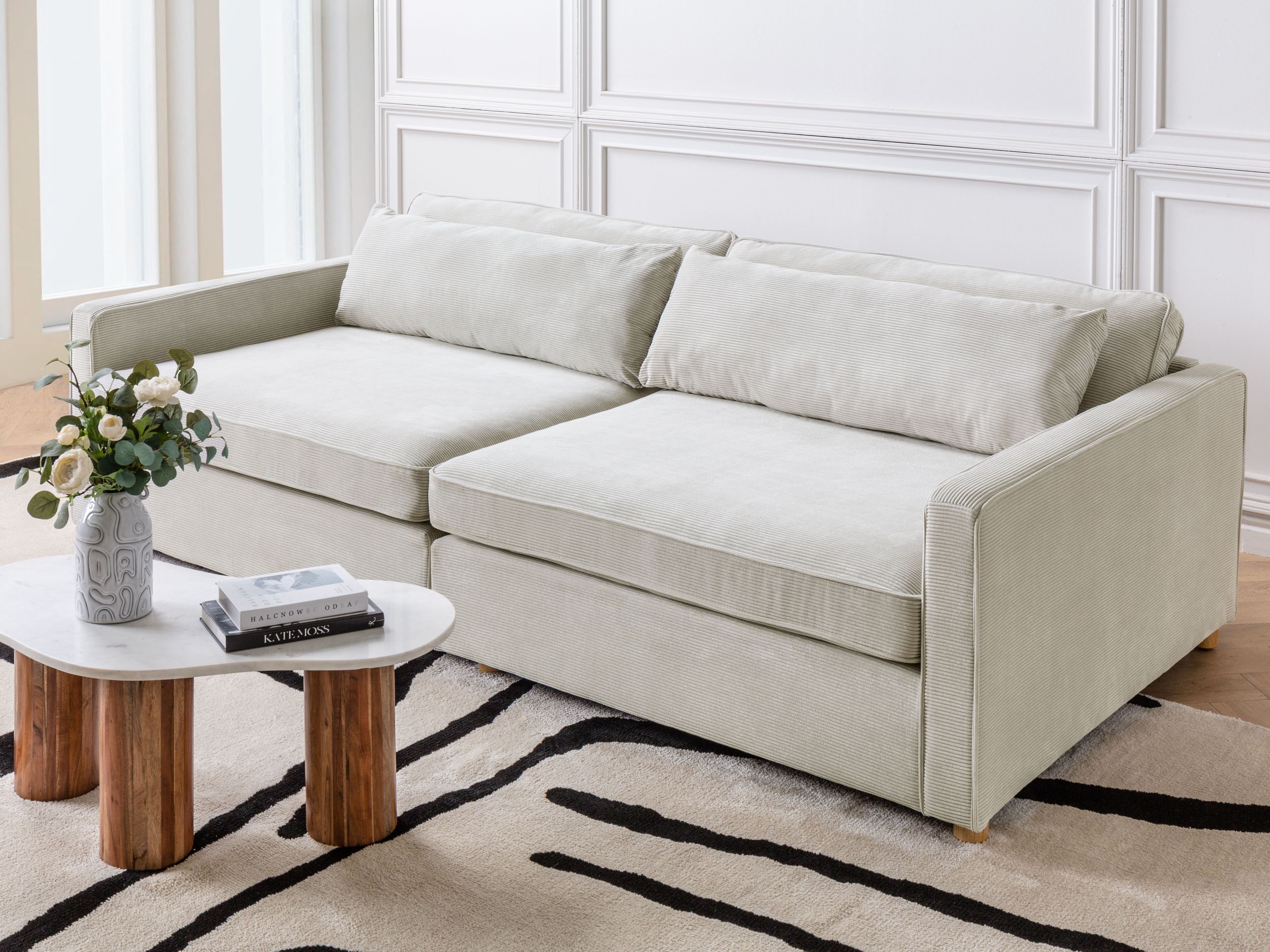 3 Seater Cord Sofa Light Grey VINSTRA | Beliani.co.uk