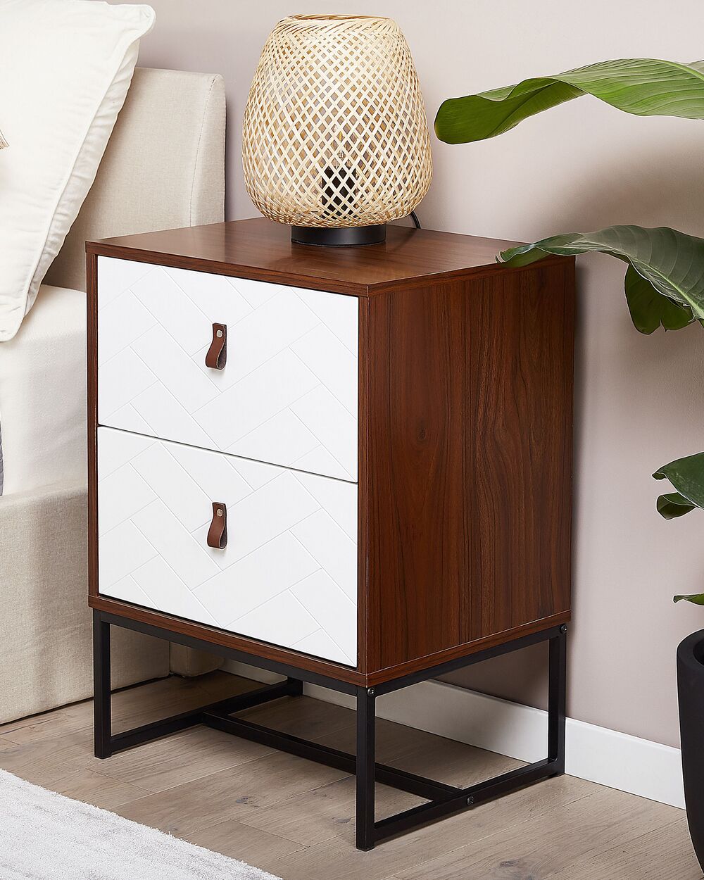 2 Drawer Bedside Table NUEVA Brown White Beliani