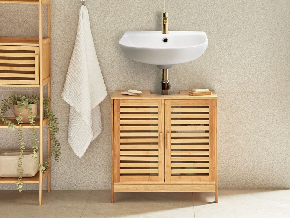 Washbasin Cabinet MISSOULA Bamboo Wood 60 cm 30 cm 60 cm Light Wood Beliani