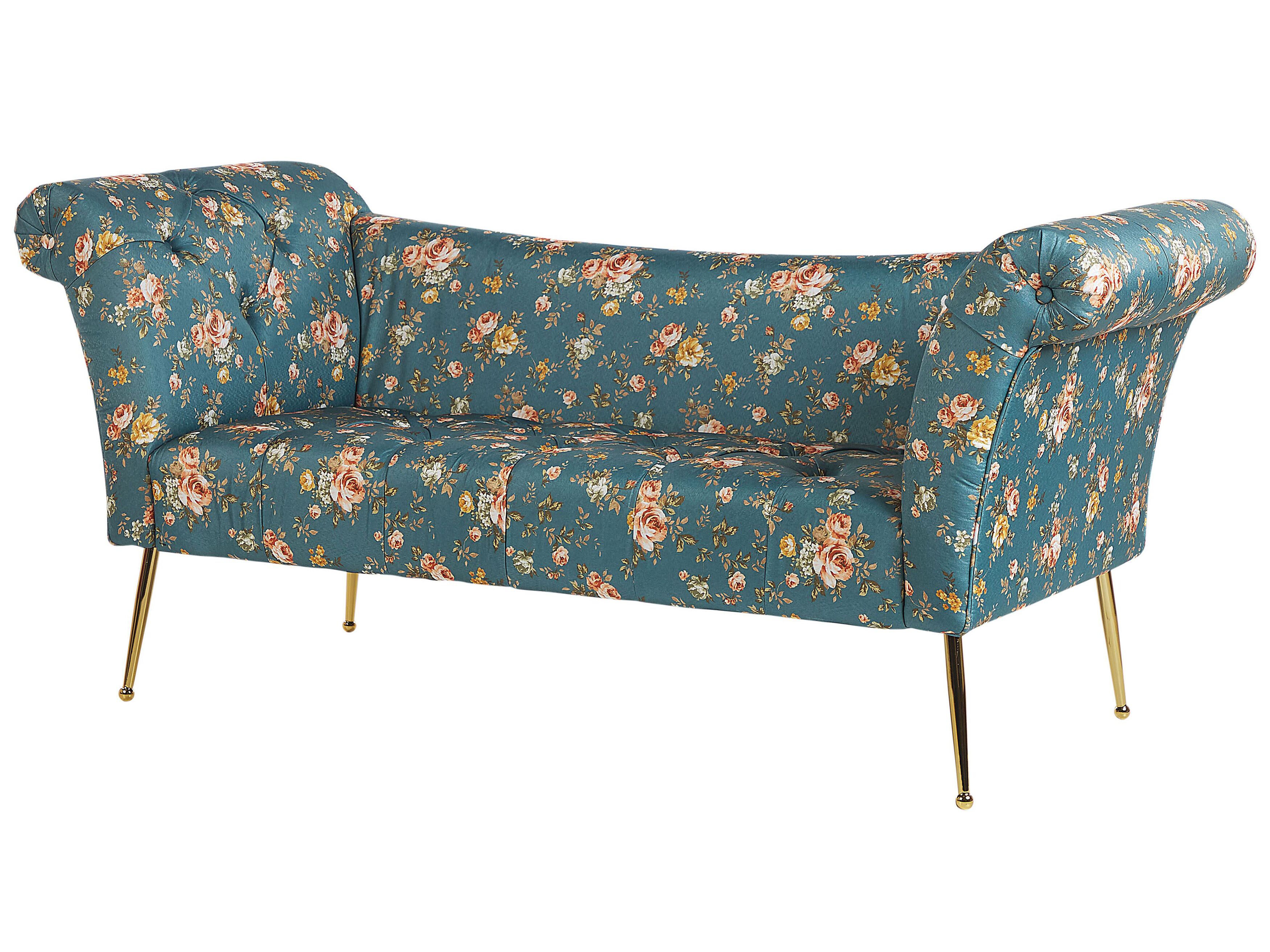 Chaise Lounge Floral Pattern Blue NANTILLY | Beliani.co.uk