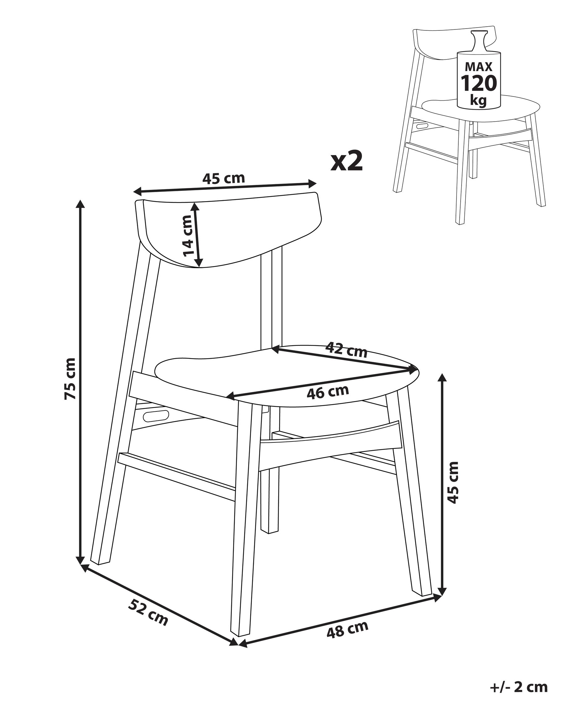 Set van 2 eetkamerstoelen SMILEY Hout Bruin/grijs | Beliani.nl
