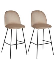Set of 2 Bar Chairs ARCOLA Velvet Taupe | Beliani.co.uk