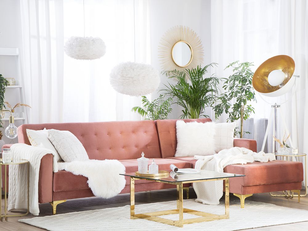 Left Hand Velvet Corner Sofa Pink ABERDEEN Beliani