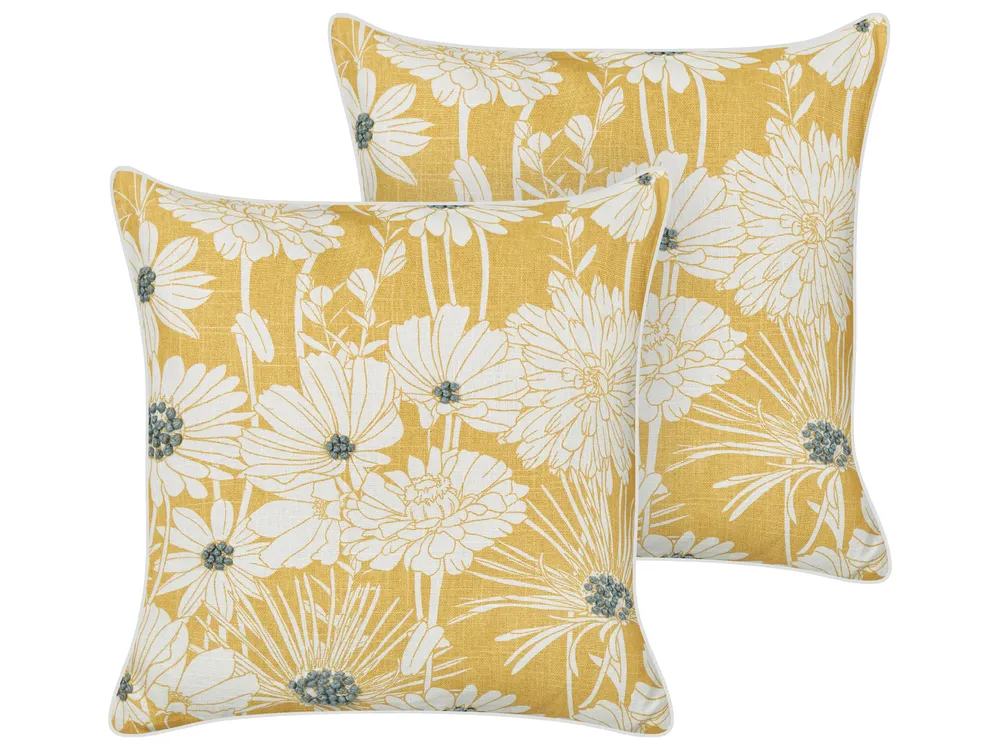 Set of 2 Decorative Cushions ALCEA Cotton 45 x 45 cm Yellow Geometric ...