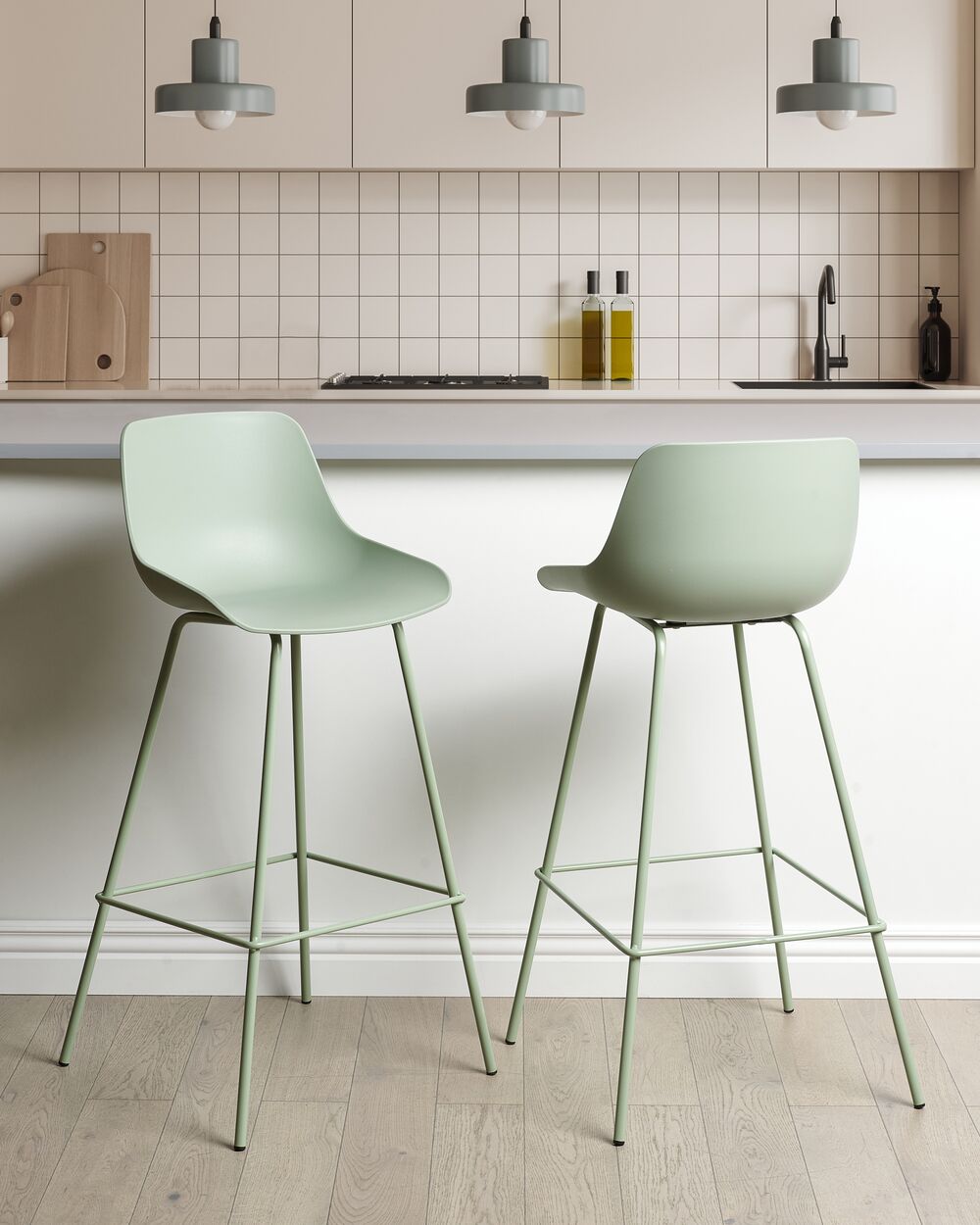 Set of 2 Bar Chairs EMMET Light Green | Beliani.co.uk