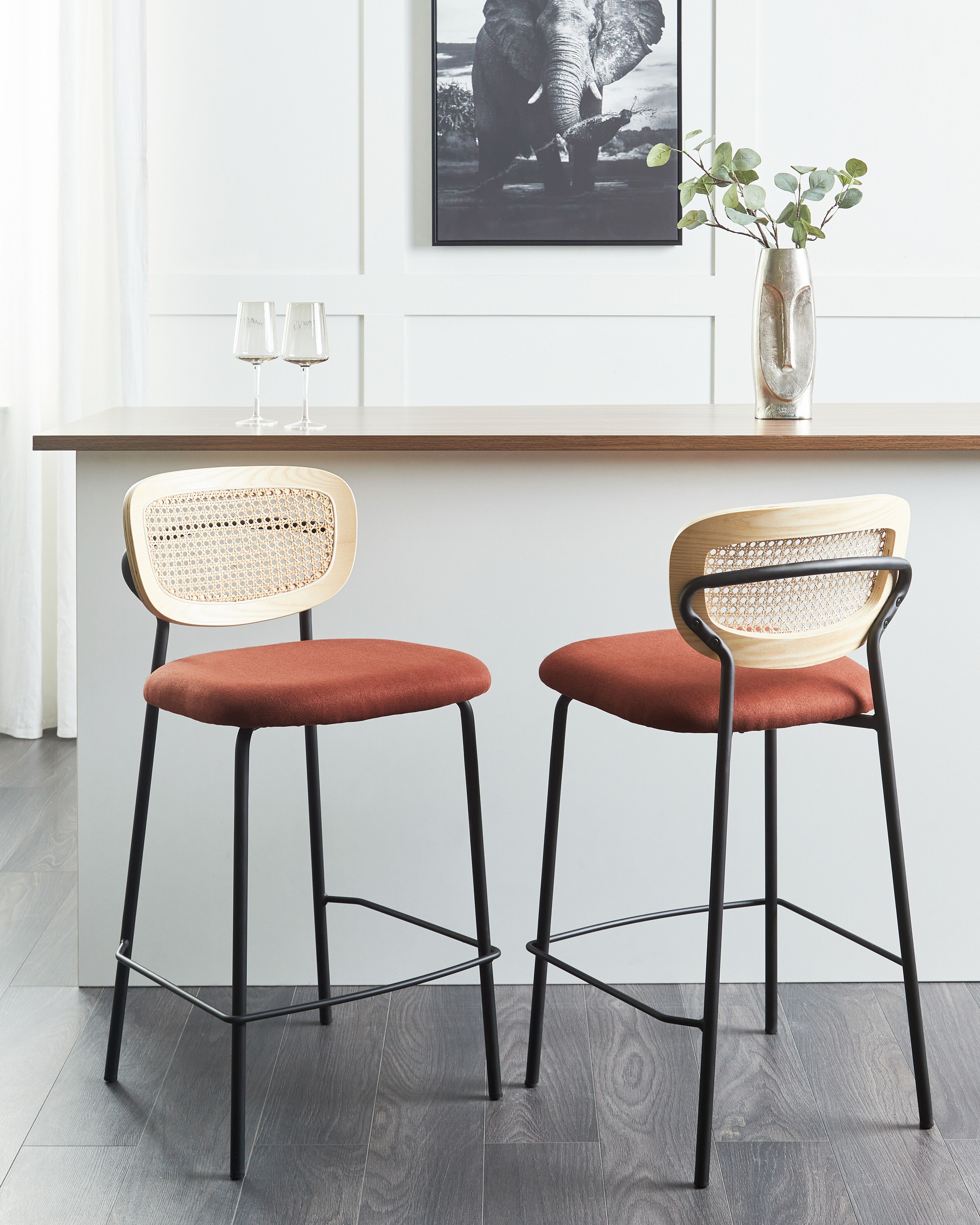 Set of 2 Bar Chairs MAYETTA Rattan Orange | Beliani.co.uk