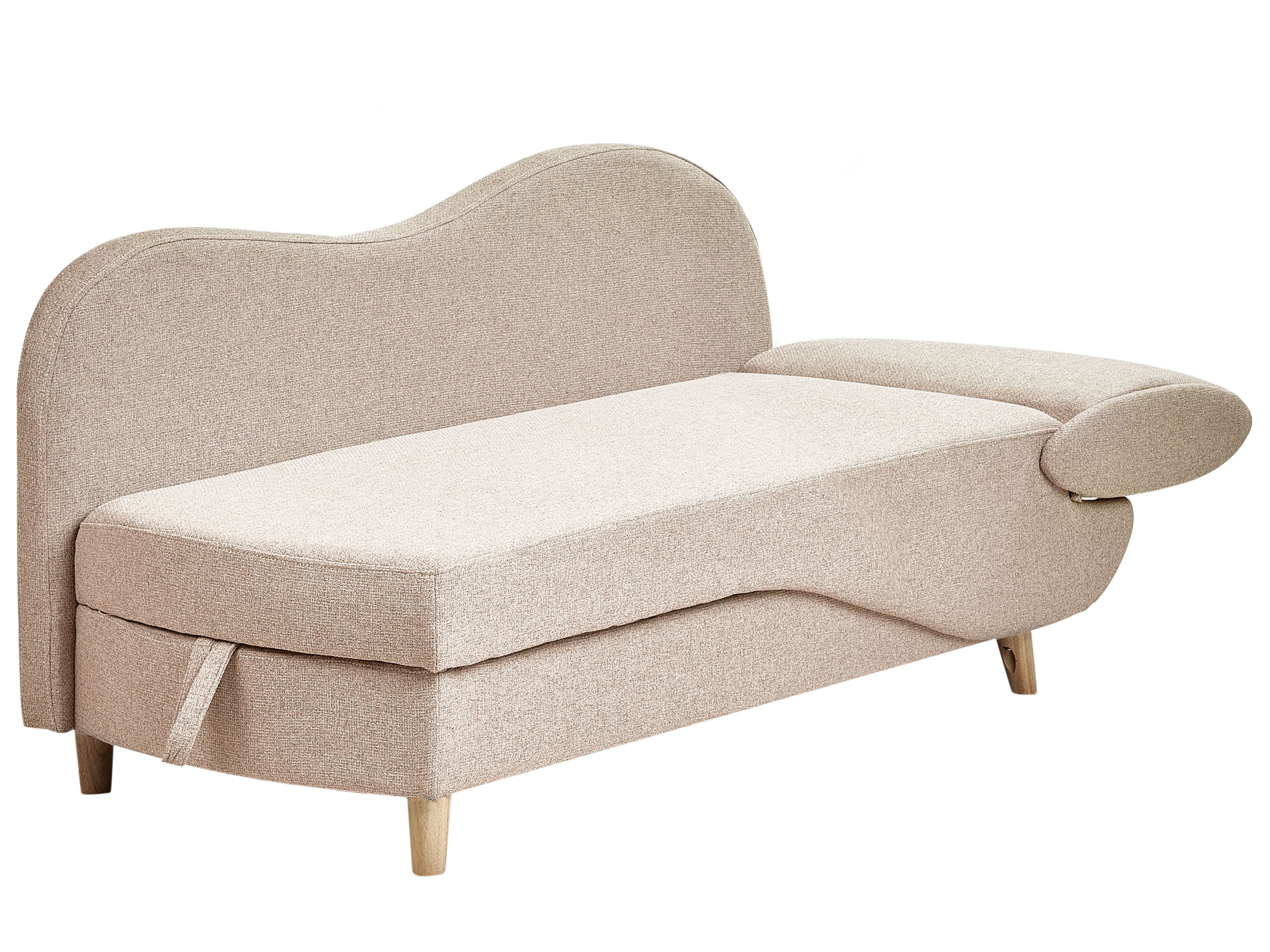 Right Hand Chaise Lounge MERI Faux Linen Light Brown with Storage ...