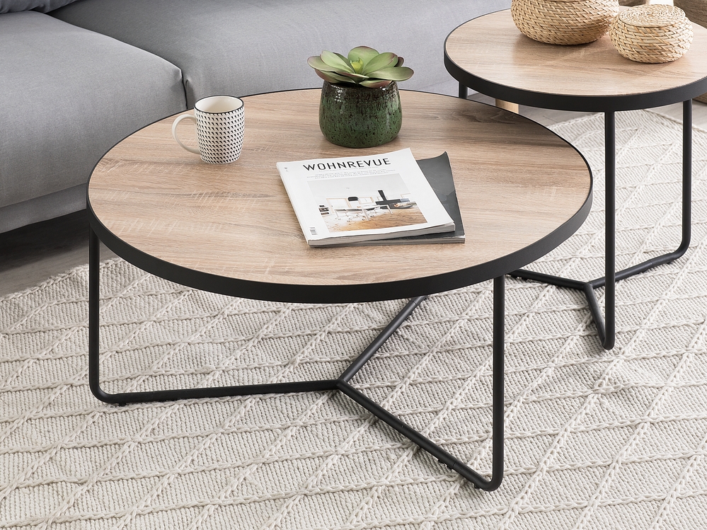 Coffee Table Light Wood with Black MELODY Small Beliani