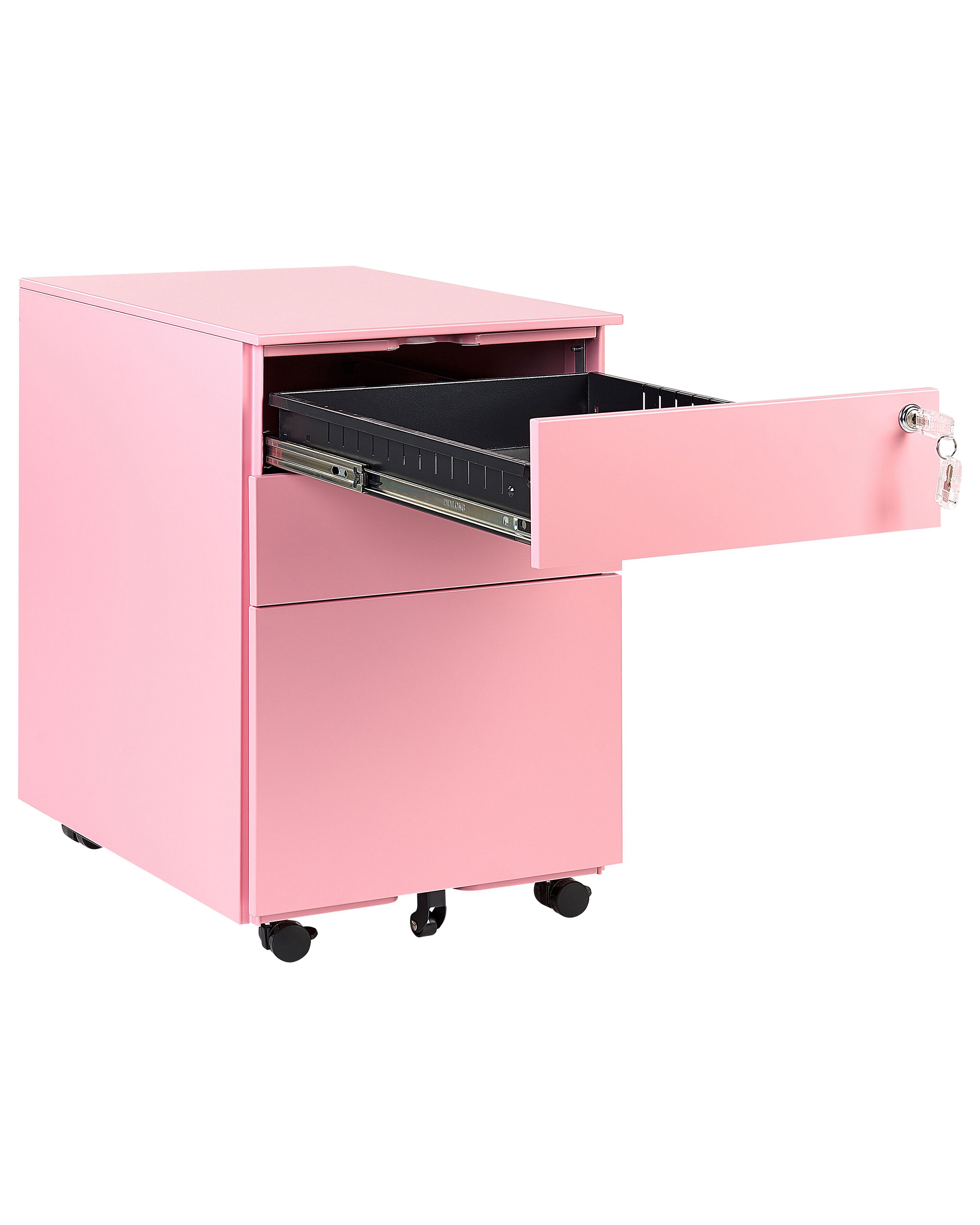 3 Drawer Metal Storage Cabinet Pink CAMI | Beliani.co.uk