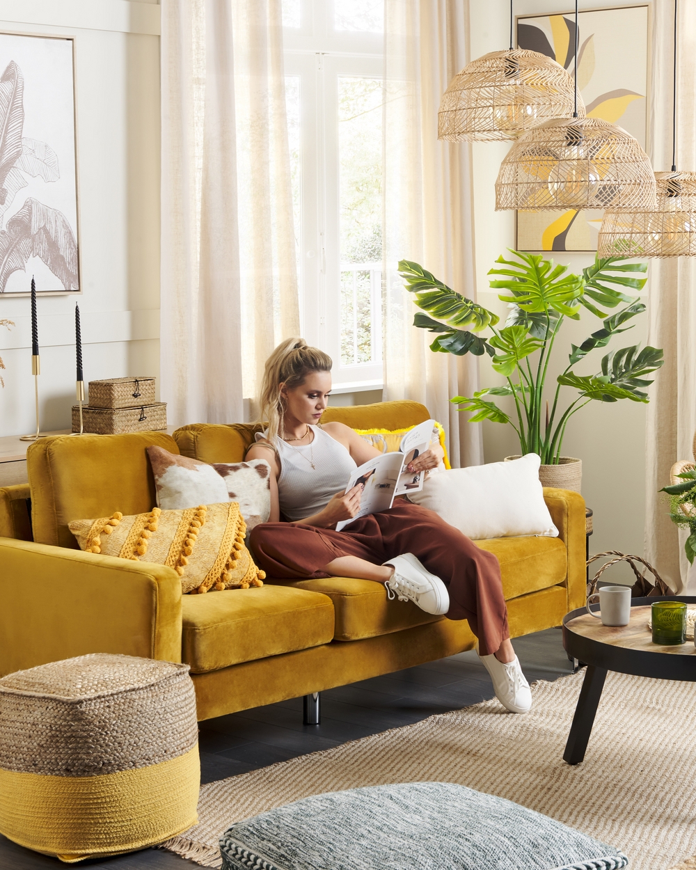 Velvet mustard couch store
