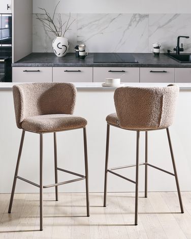 Sett med 2 barstoler MINA II Bouclé Lys beige | Beliani.no