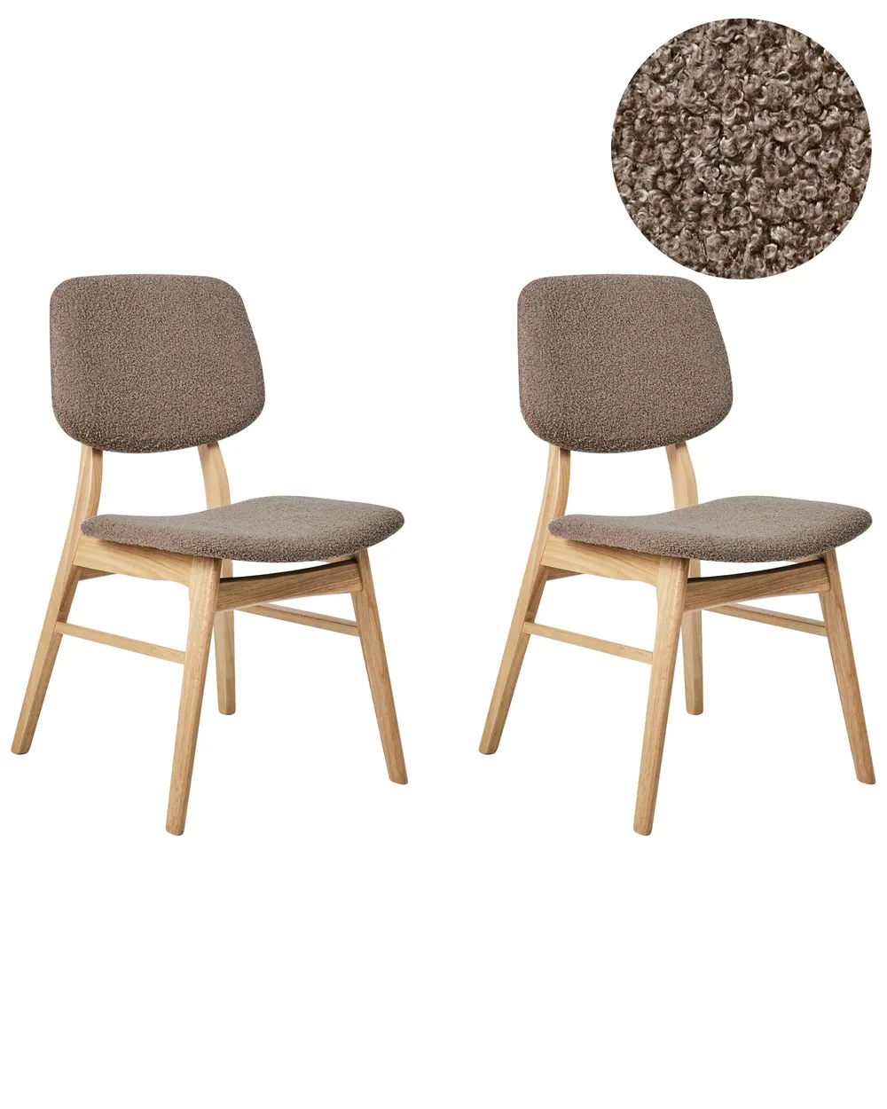 Set of 2 Dining Chairs ELAINE Boucle Light Brown/ Taupe | Beliani.co.uk
