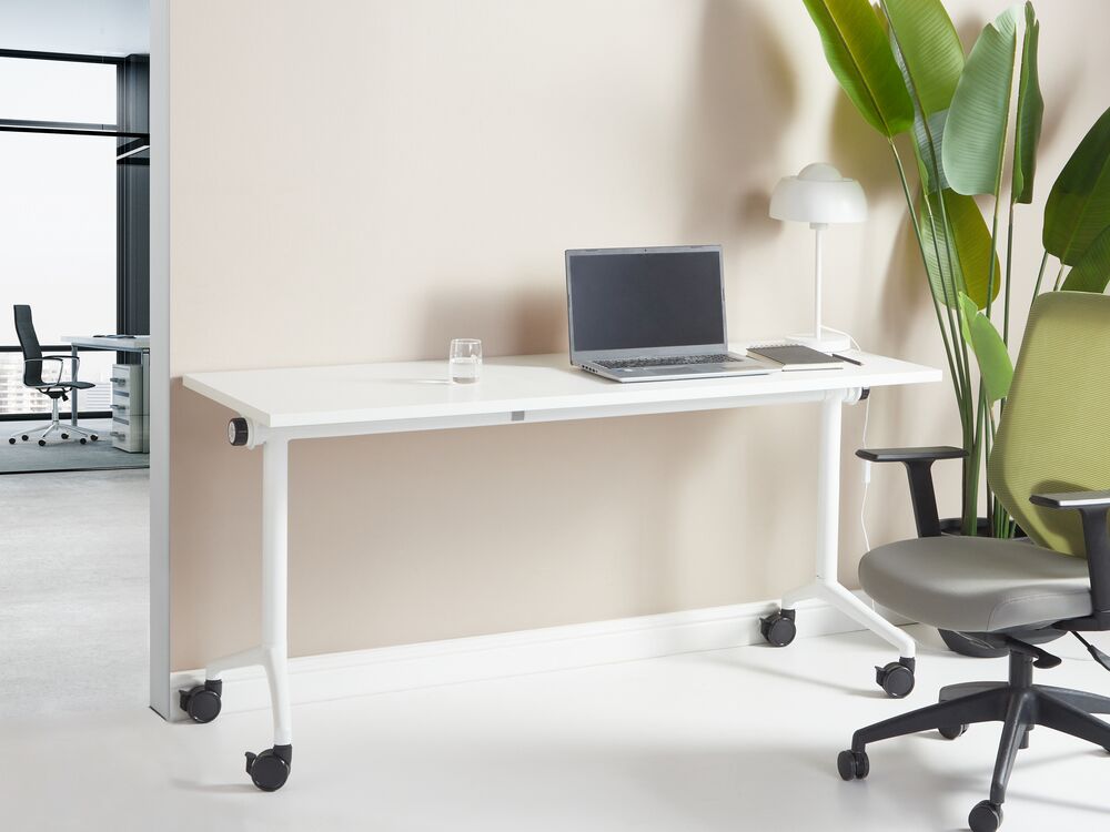 Folding Office Desk with Casters 160 x 60 cm White CAVI Beliani.cz