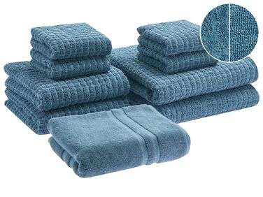 Set of 9 Towels ATAI Cotton Blue | Beliani.co.uk