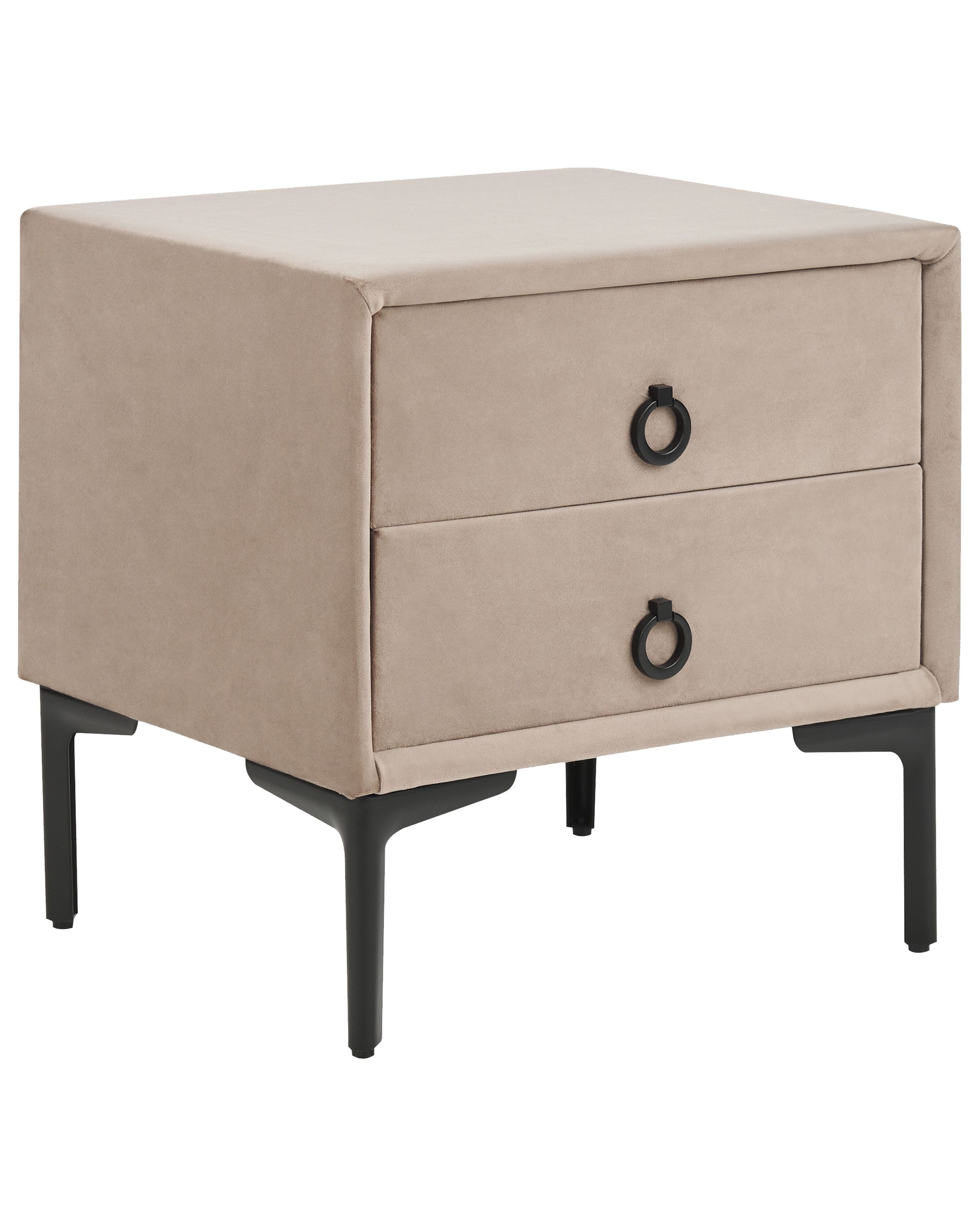 2 Drawer Velvet Bedside Table Taupe SEZANNE | Beliani.co.uk