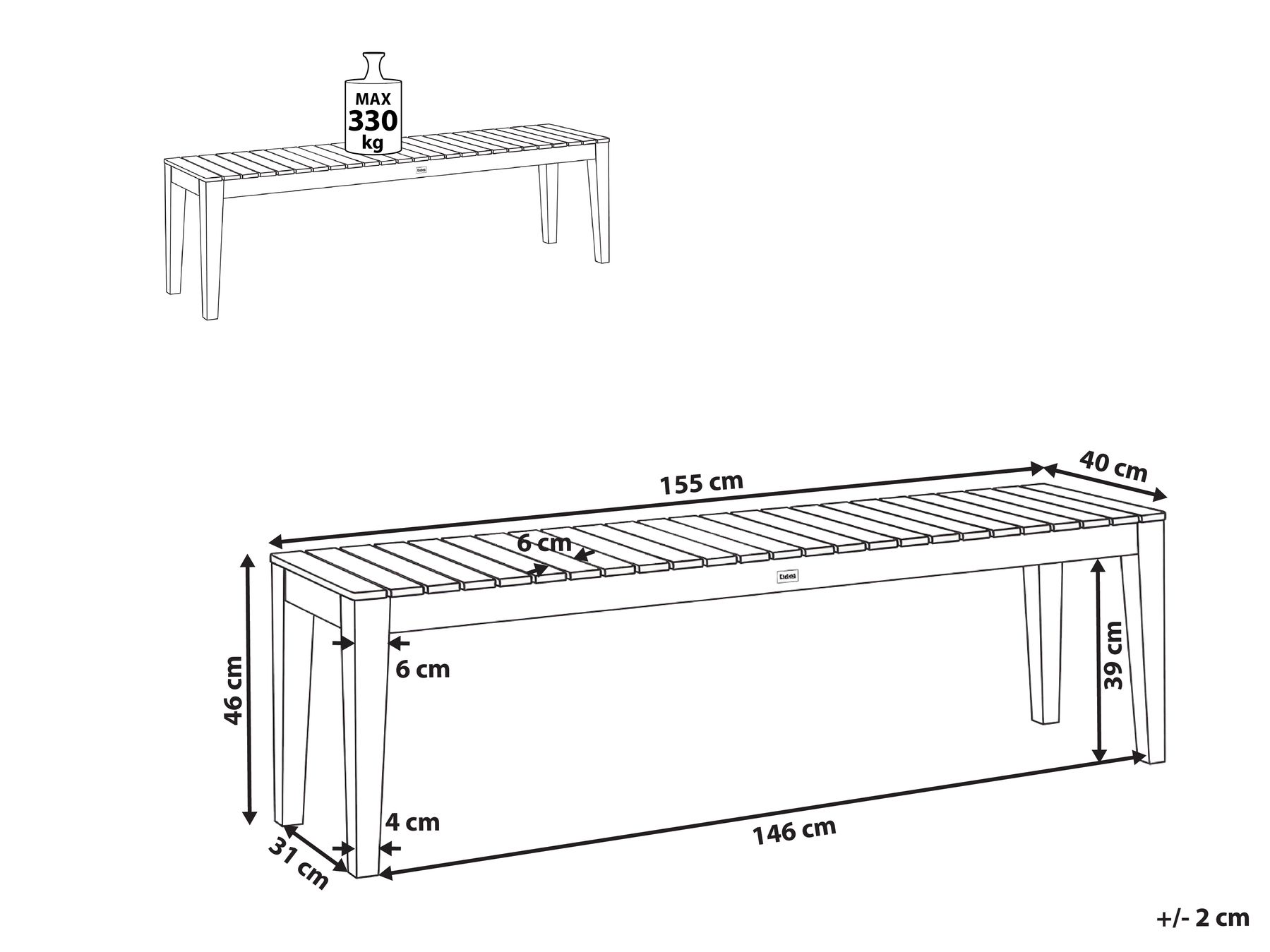 Garden Bench CHIOGGIA 155 cm Certified Acacia Wood Light Brown ...