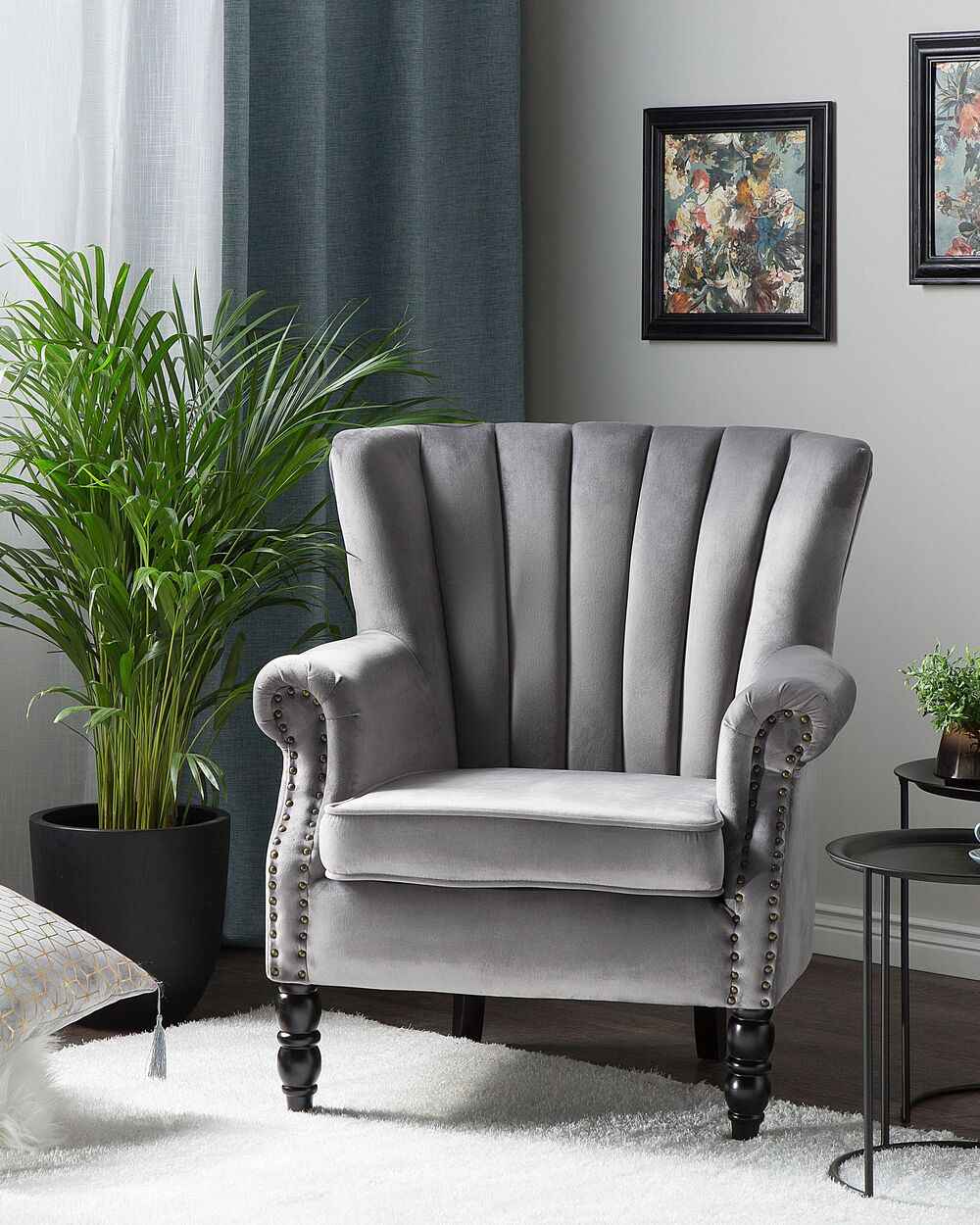 Wingback Chair SVEDALA Velvet Grey Beliani