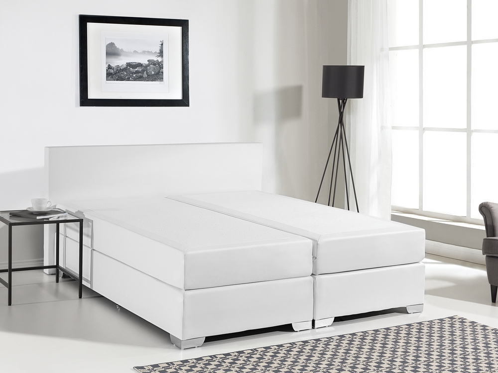 Divan Bed Faux Leather PRESIDENT 140 x 200 cm EU Double White Beliani.no