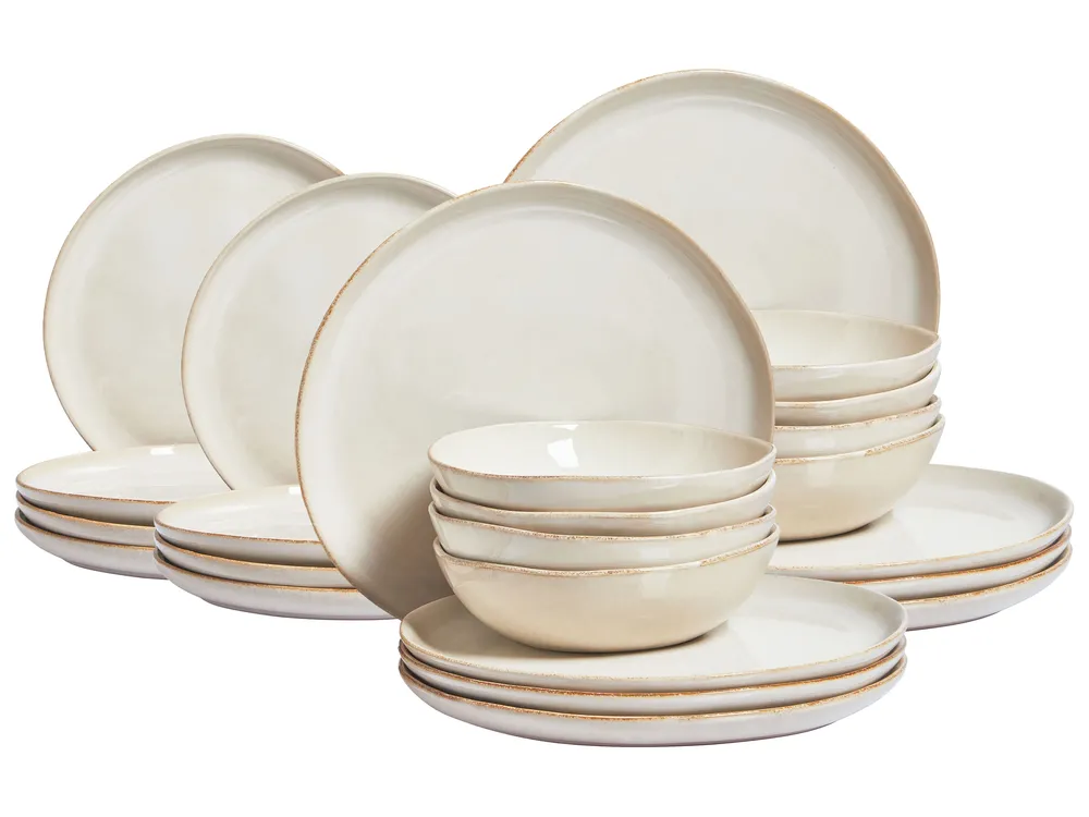 Set of 16 Dinnerware JUNIPER Stoneware Light Blue | Beliani.co.uk