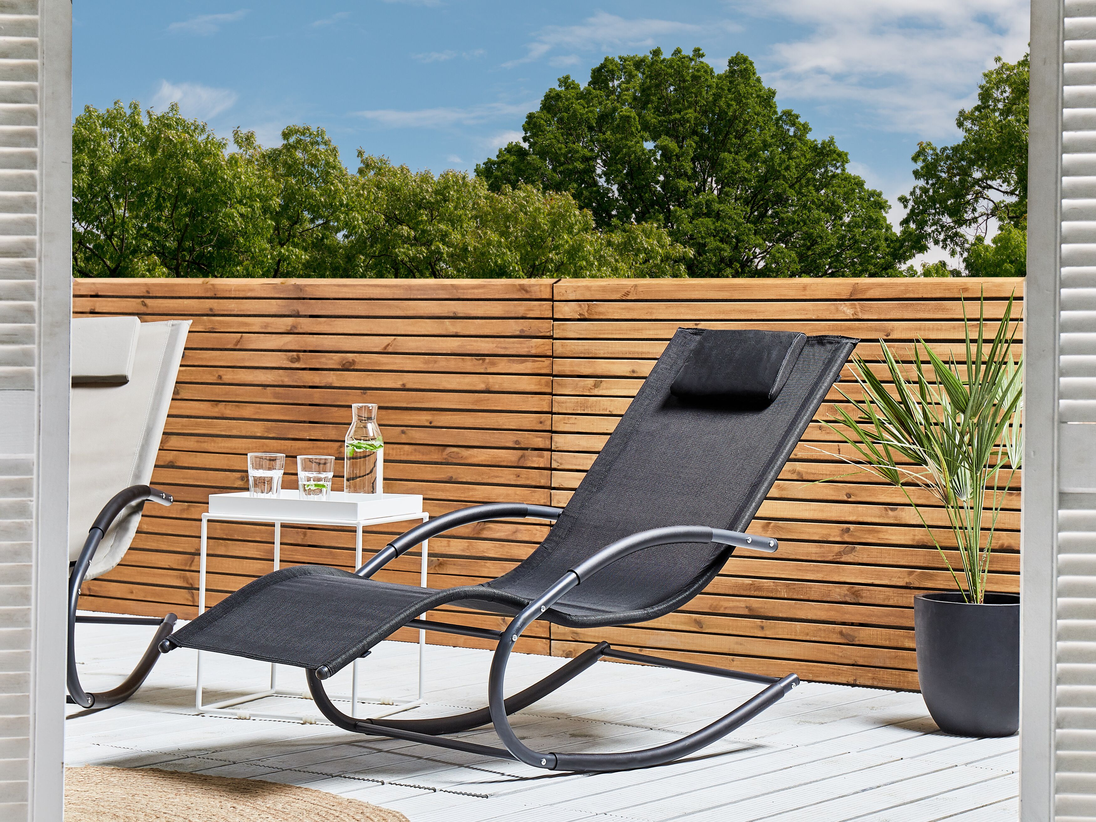 Rocking Sun Lounger CARANO II Metal Black | Beliani.co.uk