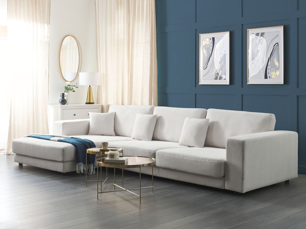 Hoekbank 3-zitter DOLVA Corduroy Gebroken wit Linkerzijde | Beliani.nl