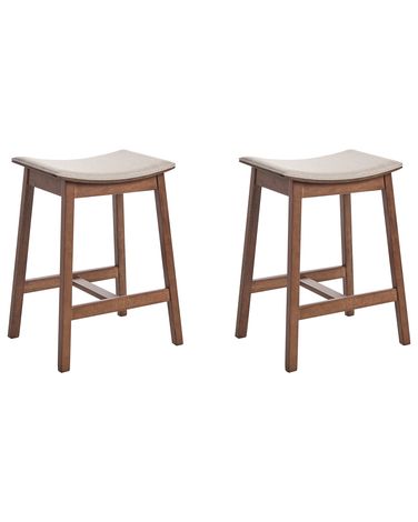 Set of 2 Bar Stools DIXON Wood Dark Brown/ Beige | Beliani.co.uk