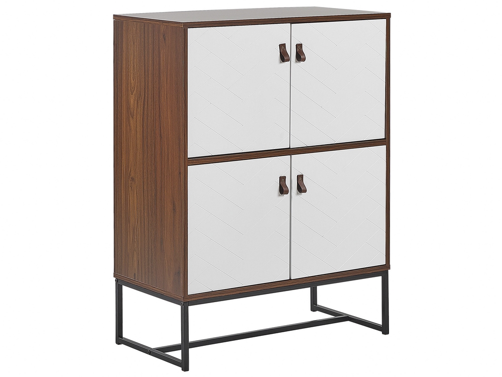 4 Door Sideboard Dark Wood with White NUEVA Beliani