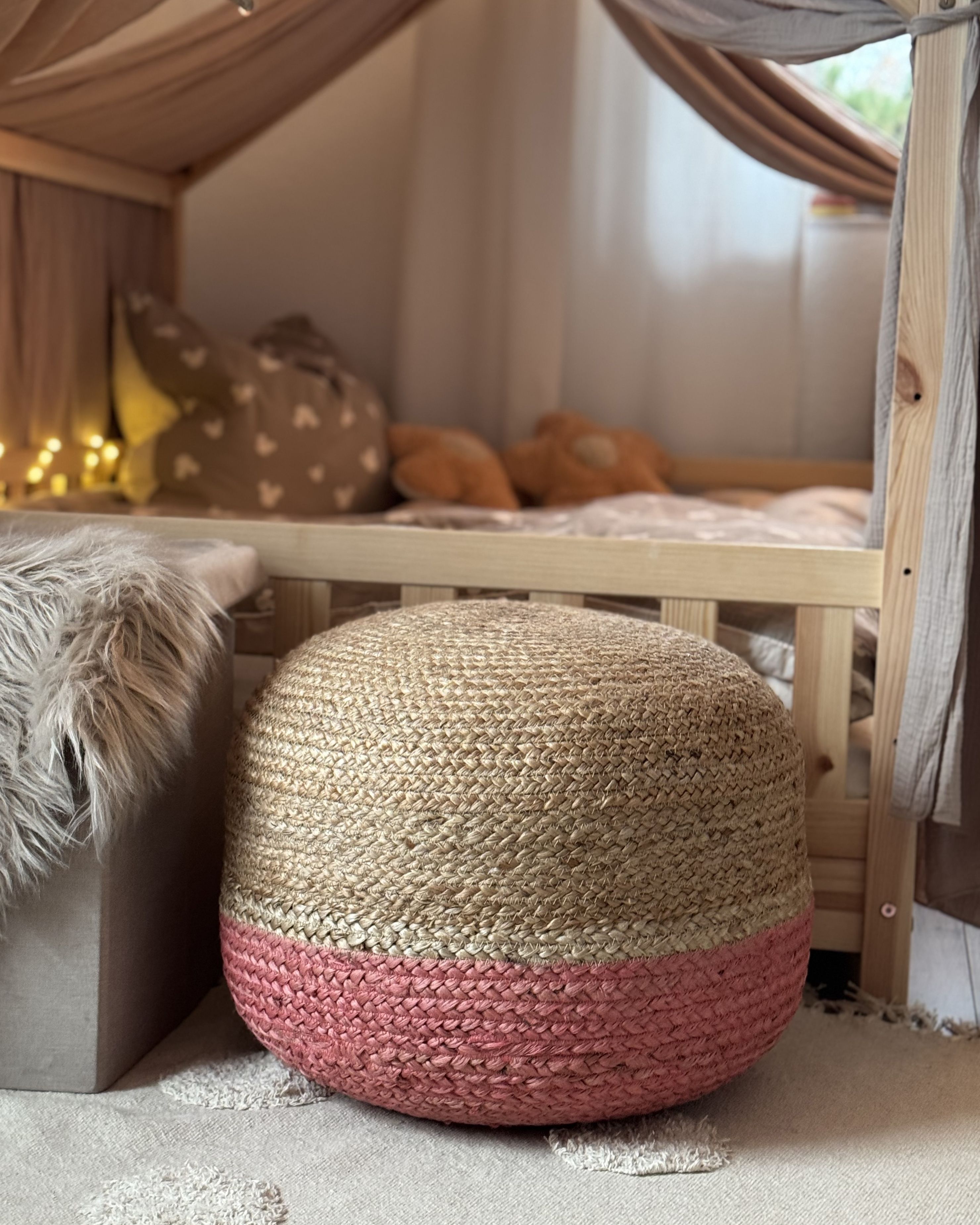 Jute Pouffe 50 x 40 cm Pink DUKI | Beliani.co.uk