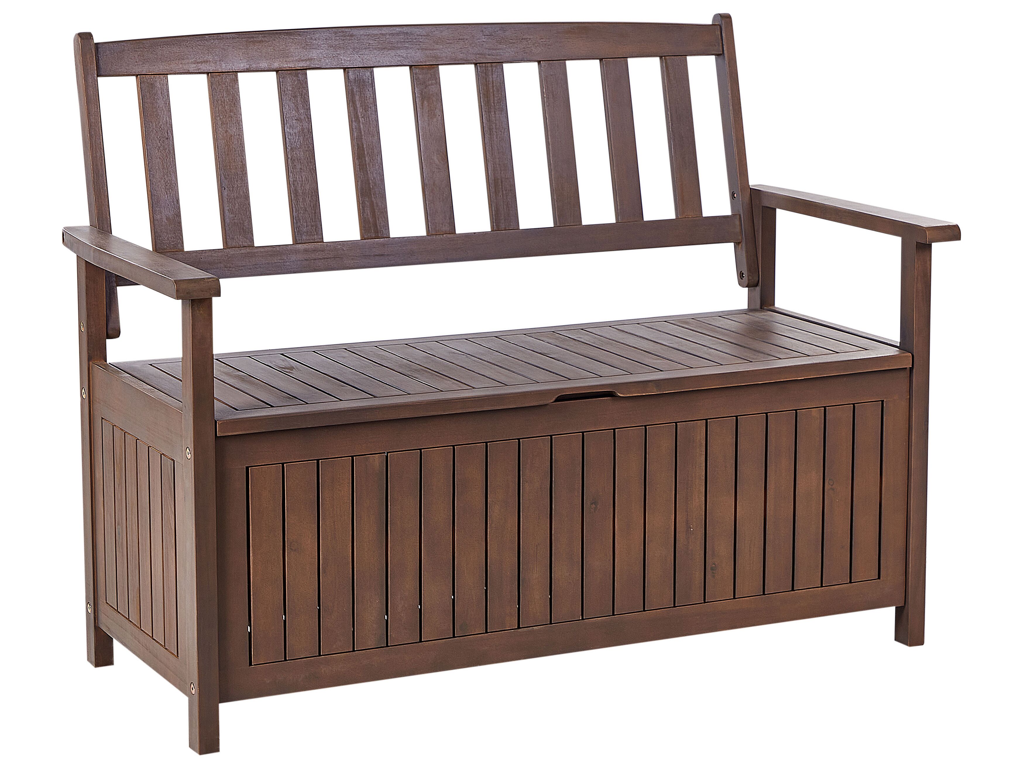 Banc avec coussin d'assise SOVANA 120 cm avec rangement Acacia Gris ...