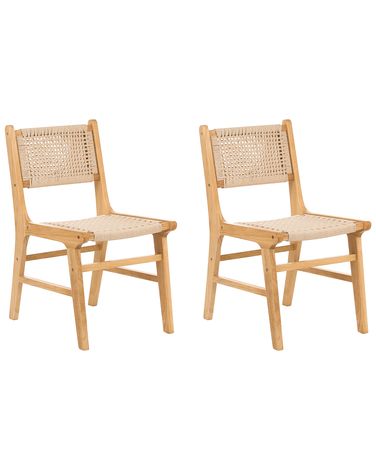 Set med 2 matstolar OZELLA Trä Brun/ Beige | Beliani.fi