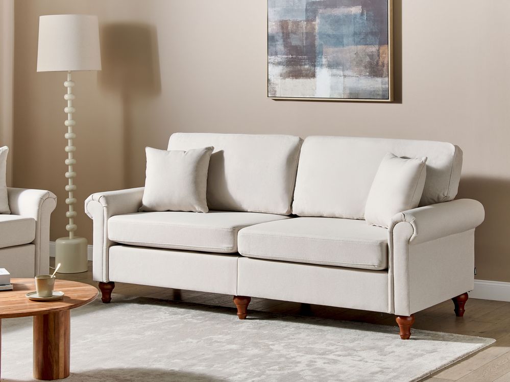 Sofa 3 Seater LERMON Fabric Light Grey | Beliani.co.uk