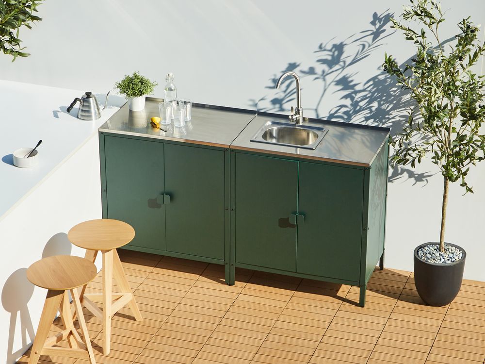 2 Piece Outdoor Kitchen Set with Sink VILAMA Metal Blue | Beliani.co.uk