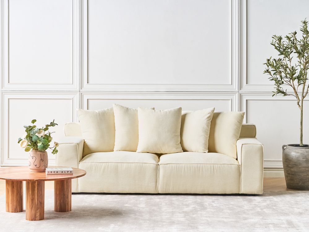 Sofa 3 Seater CHESTERFIELD Fabric Off-White | Beliani.co.uk