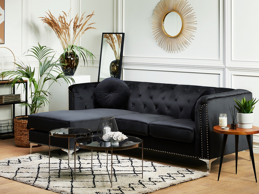 Black velvet couch store