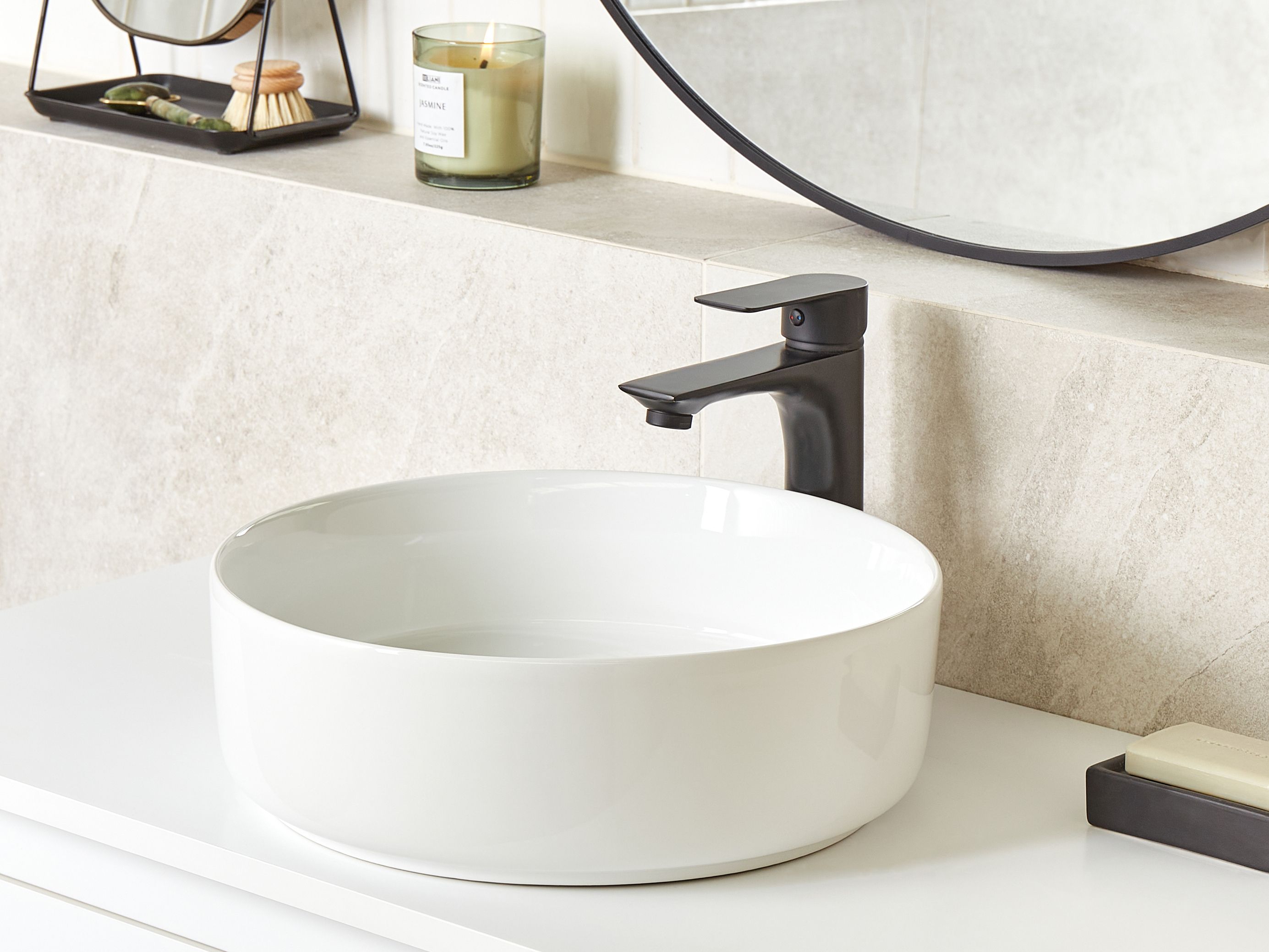 Ceramic Countertop Basin ⌀ 360 mm Off-White CALIG | Beliani.co.uk