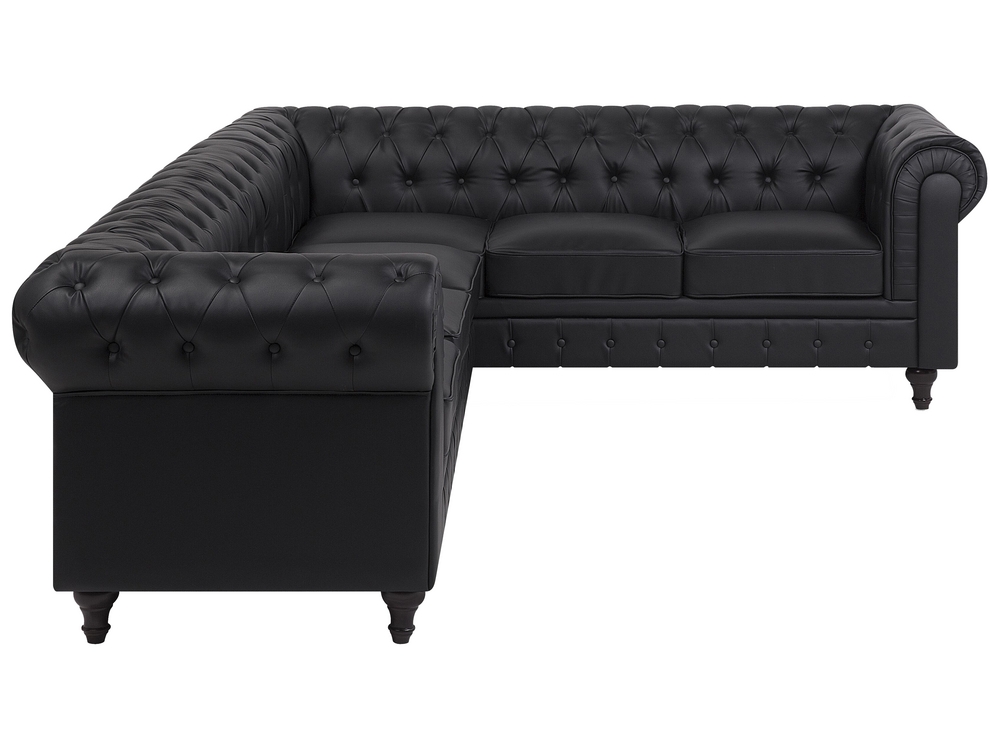 Left Hand Faux Leather Corner Sofa Black CHESTERFIELD Beliani