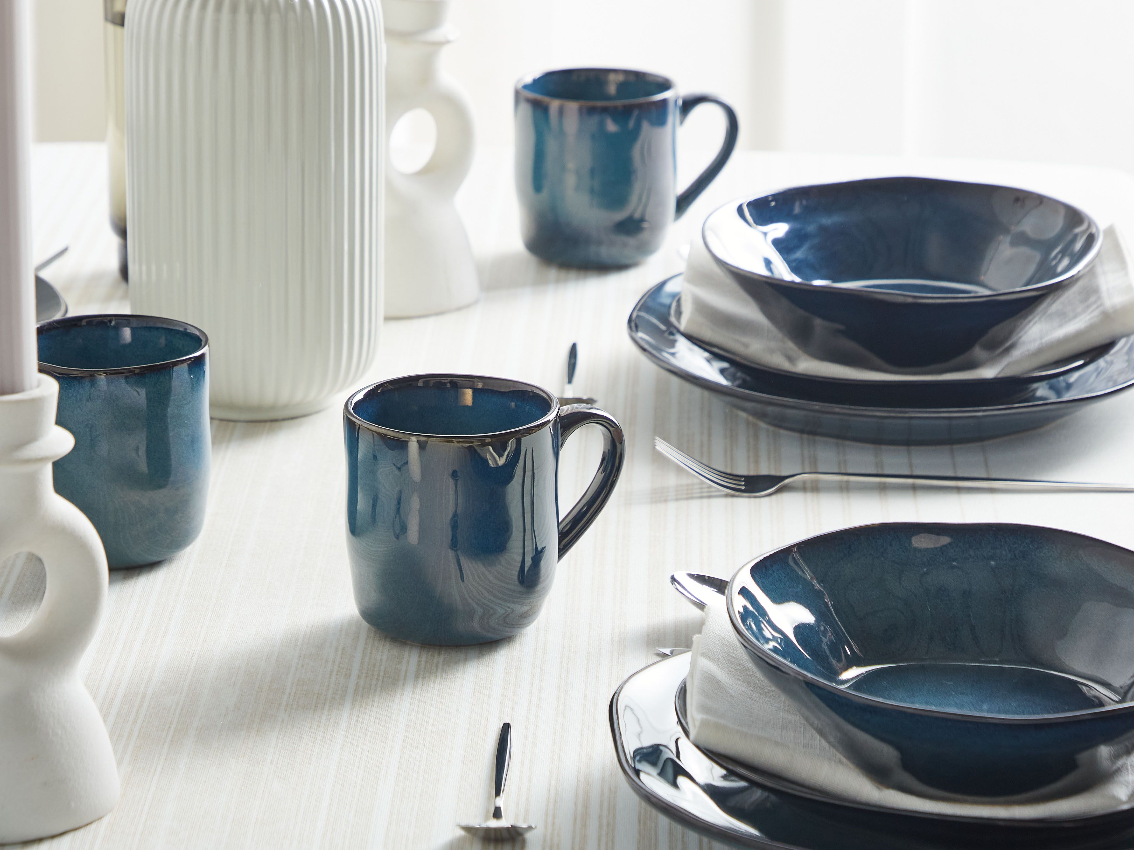 Zastawa stołowa 16-częściowa HAWTHORN Kamionka Niebieski | Beliani.pl