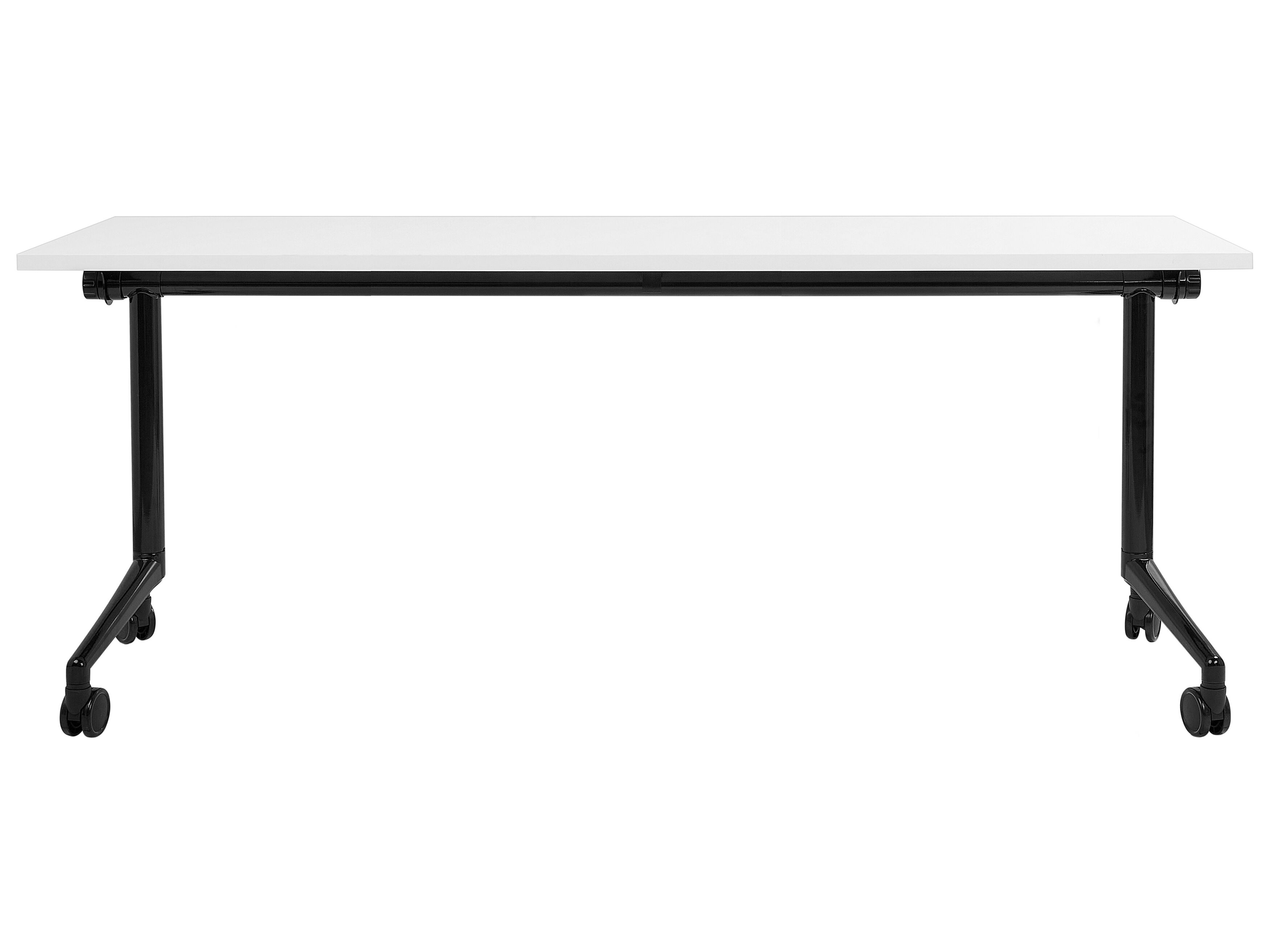 Foldable Office Desk CAVI White 180 cm 60 cm with Wheels | Beliani.co.uk