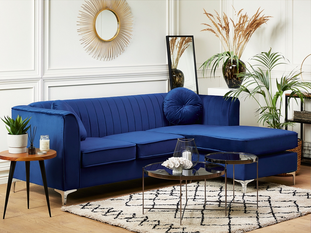 Left Hand Velvet Corner Sofa Navy Blue TIMRA Beliani