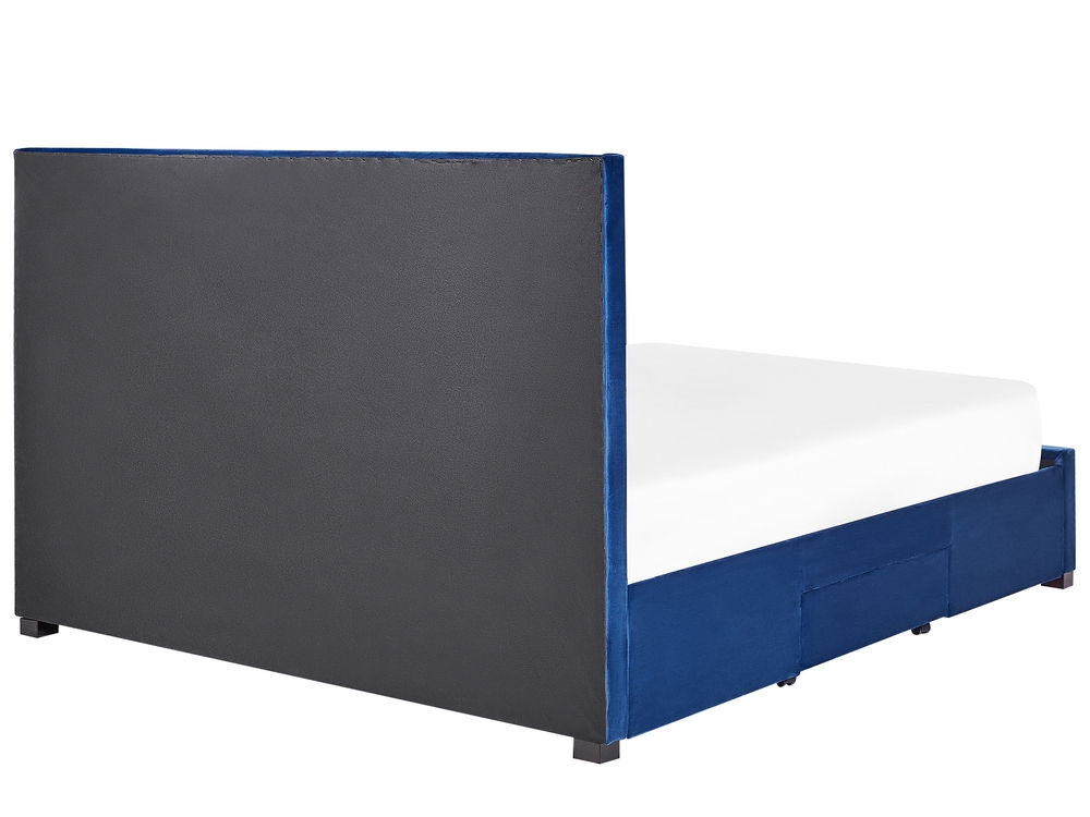 Blue platform bed with storage store