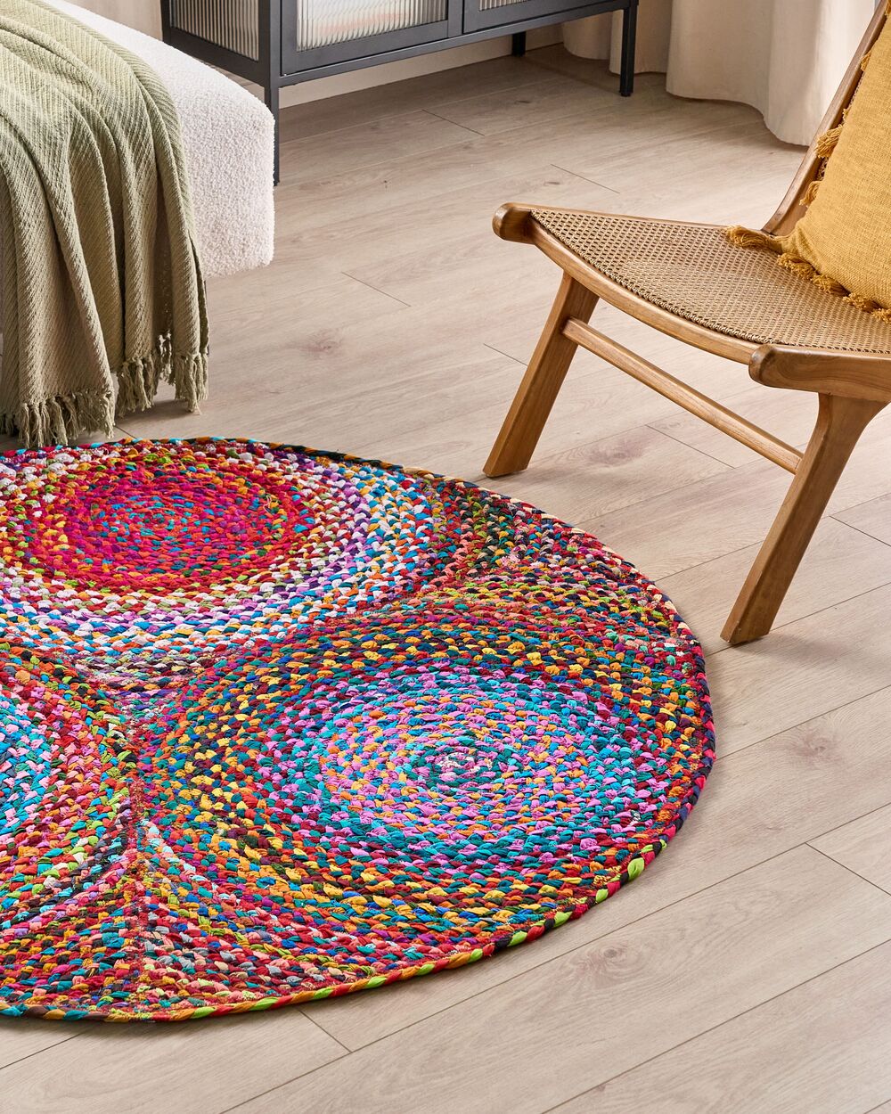 Round Cotton Area Rug ⌀ 140 cm Multicolour LADIK | Beliani.co.uk