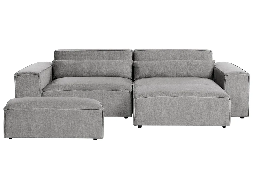 Modular Corner Sofa 2 Seater HELLNAR Fabric Grey with Ottoman Left Hand ...