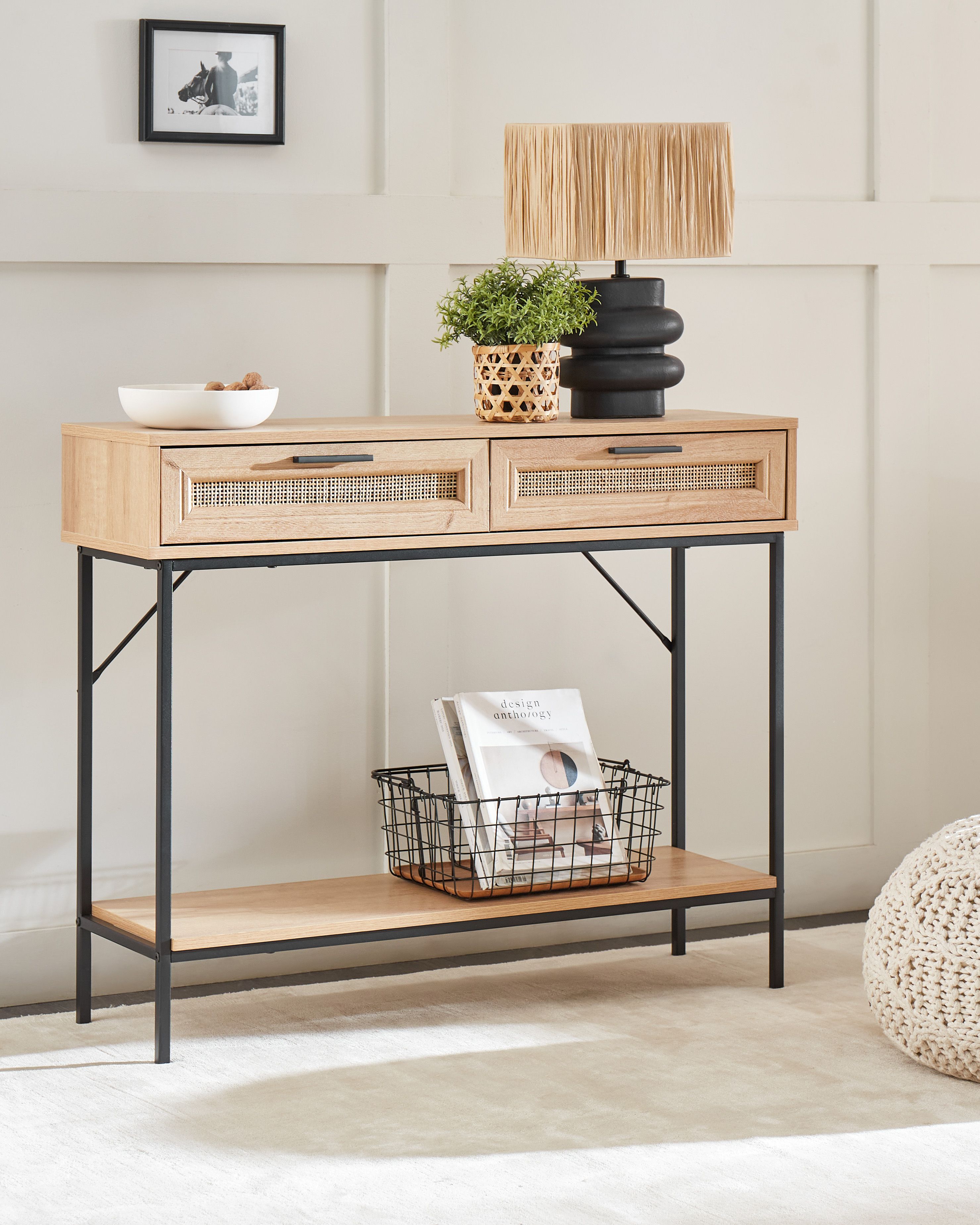Rattan Console Table Light Wood PASCO | Beliani.co.uk