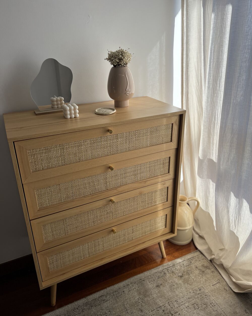 Rattan 4 Drawer Chest Light Wood PEROTE Beliani